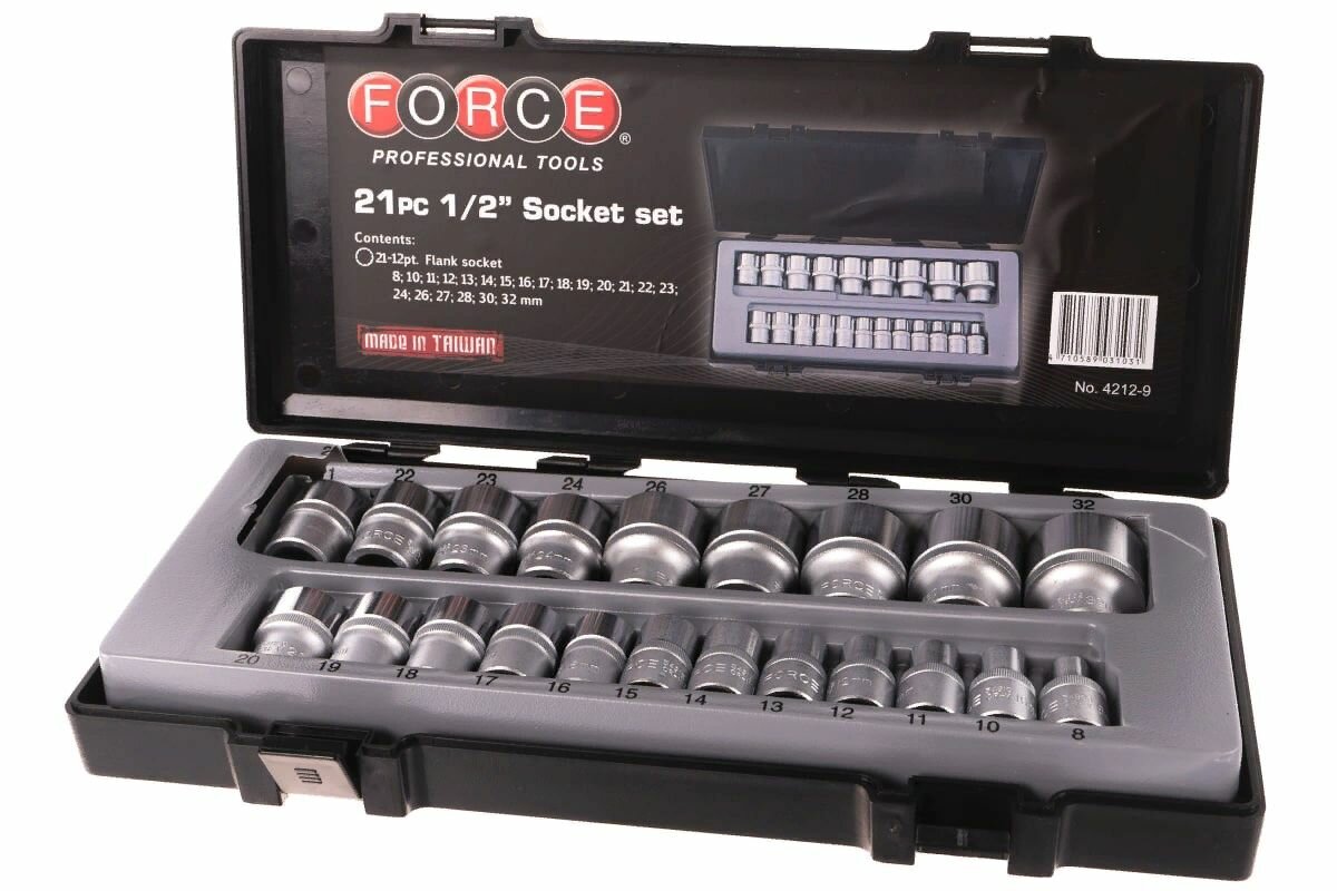 Набор головок 1/2" 21 шт. FORCE 4212-9 12-гранные головки