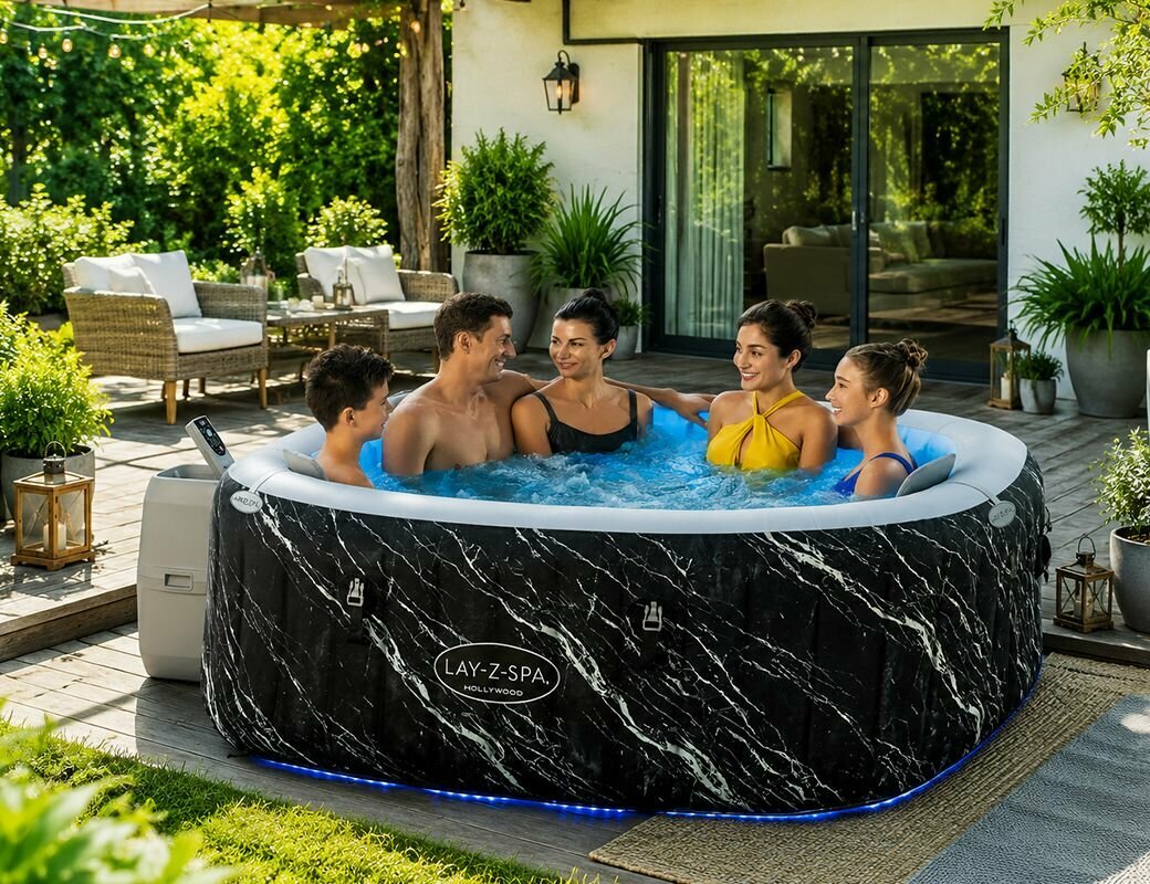 Надувной СПА бассейн Бествей Лей-Зи-Спа Голливуд Люкс (Bestway LAY-Z-SPA Hollywood Luxe) с аэромассажем и.