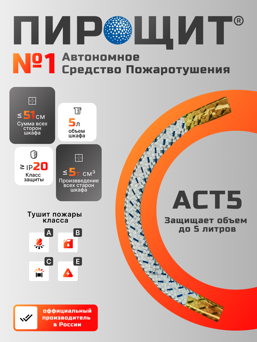 Автономное Устройство Пожаротушения АСТ 5, технология FIPRON (фипрон) защищает объём до 5 литров, IP20