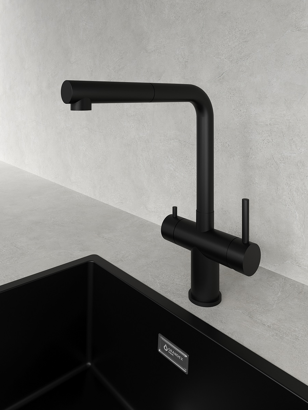 Смеситель для кухни Grandex Aqua Handy-P Black Metalic (черный) с гибким изливом с фильтром смеситель для раковины