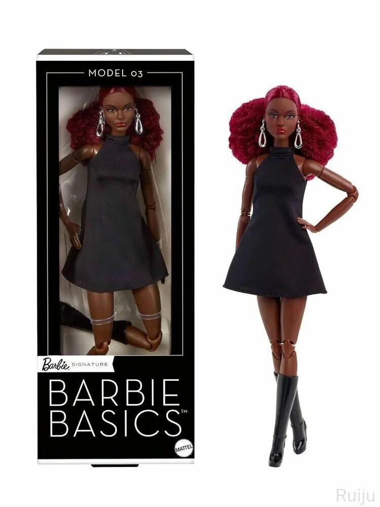Кукла Barbie, Коллекционная кукла Basics Model 03, Рыжие вьющиеся волосы, черное мини-платье