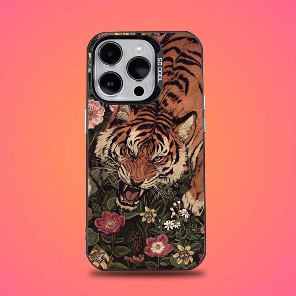 Чехол для телефона с принтом «Яростный тигр» для iPhone 17 Air, 16, 16e, 17e, 15 Plus, 14, 13, 12, 11 Pro Max, черный матовый, противоударный защитный чехол