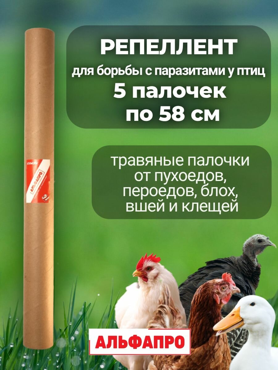 Репеллент (5 палочек по 58см) для кур средство от вшей, пухоеда, пероеда, клещей и других внешних паразитов у птиц