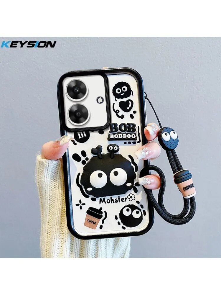 Противоударный чехол KEYSION для Realme Note 60 с ремешком, мягкий силиконовый чехол с милой 3D-мультяшной куклой для OPPO Realme Note 60