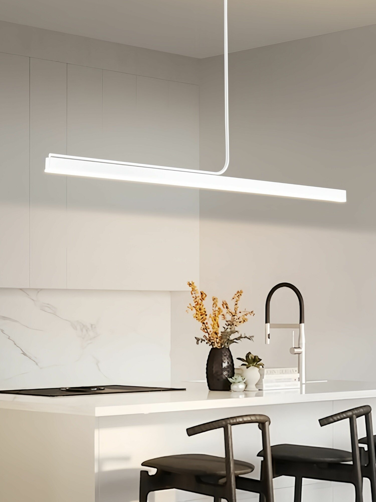 Подвесная LED люстра RUIXTIPAD TM234, белая, прямоугольная, 100 см, 3 цвета света, для гостиной — фото 1
