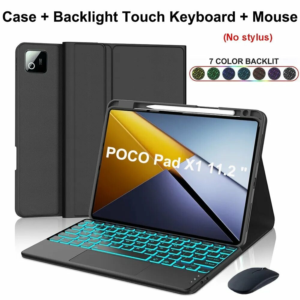 Чехол для Xiaomi POCO Pad X1 11,2 дюйма, чехол с русской Bluetooth-клавиатурой для POCO Pad X1 11,2