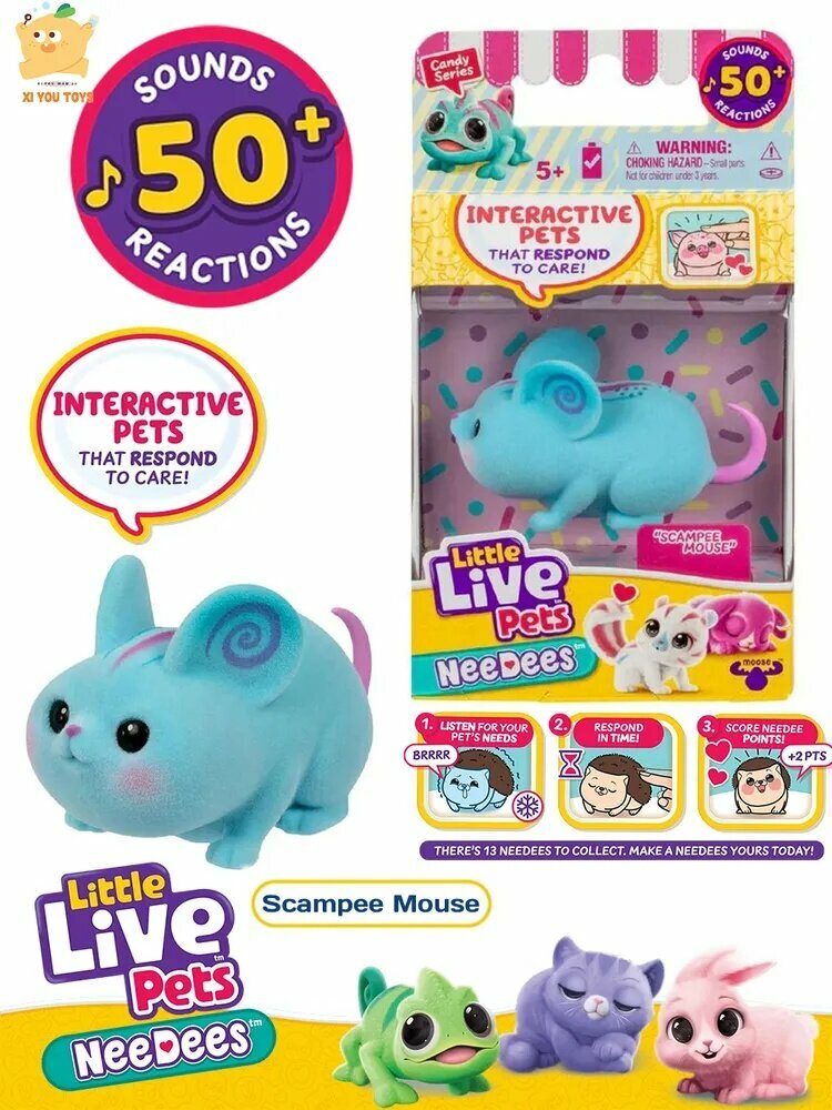 Little Live Pets NeeDees Candy Series Scampee Mouse / Интерактивные живые игрушки для домашних животных - идеальный новогодний подарок на 2026 год.