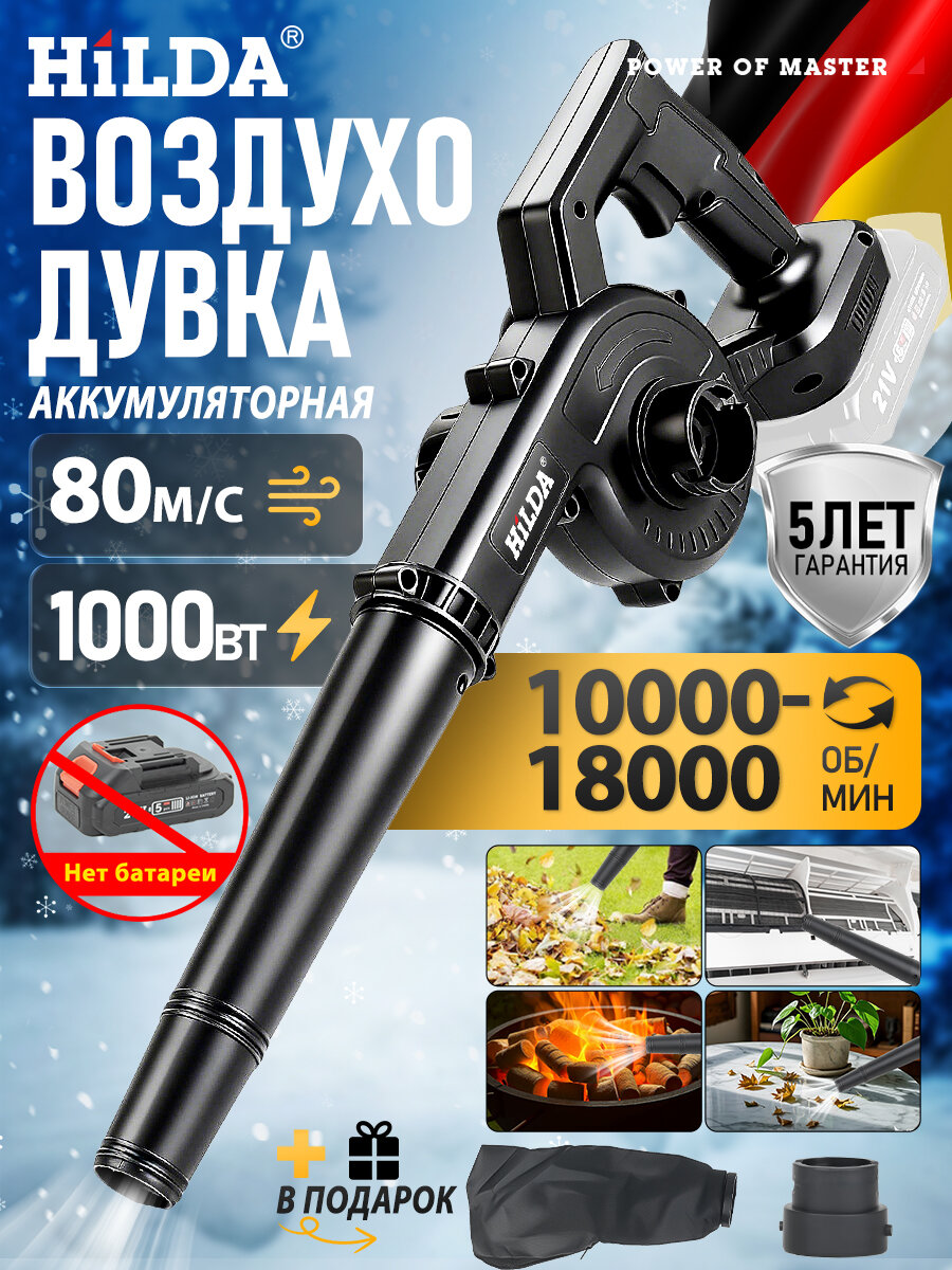 Мощная Воздуходувка аккумуляторная / ветродуйка - пылесос садовый для уборки листьев/Поглощать пыль(Не содержит батареи)