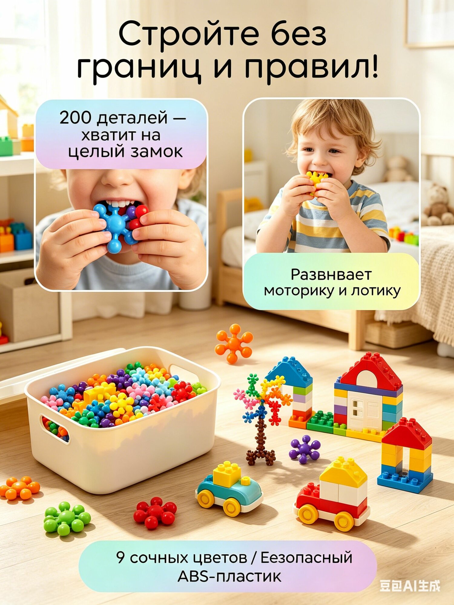 Конструктор для мальчика девочки 3д пластиковый снежинки / Конструктор для малышей развивающий звездочки, молекулы, 200 деталей набор 3d конструктор конструктор снежинки конструктор для малышей развив