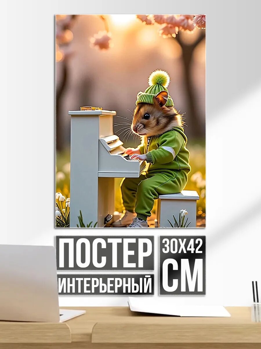 Плакат постер Хомяк пианист