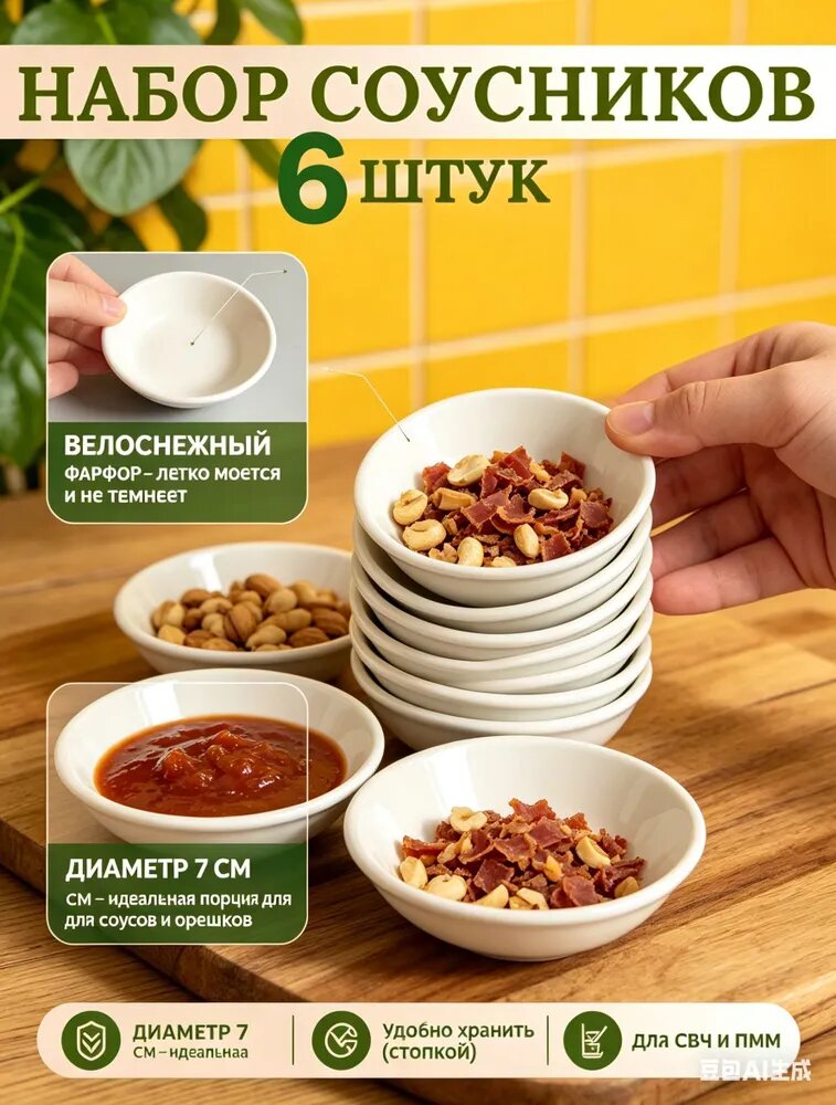 Креманка, диаметр 7 см, 6 шт