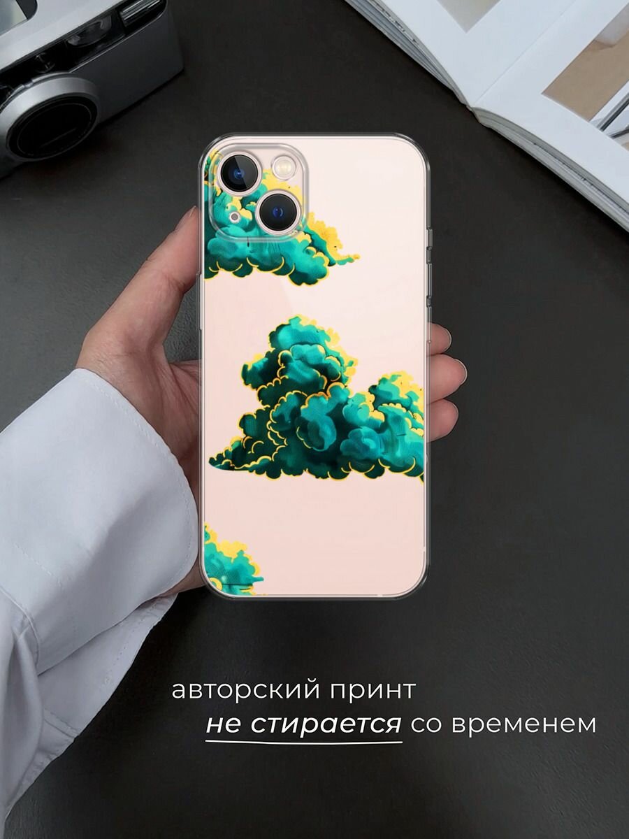 Чехол на Apple iPhone 13 / Айфон 13 с принтом Звезды с облаками, прозрачный — фото 1