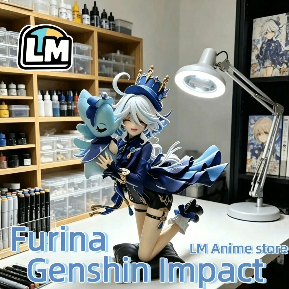 LM Аниме фигурка Фурина (Furina) из игры Genshin Impact, с питомцем, коленопреклоненная поза, 1/7 масштаб, 21 см
