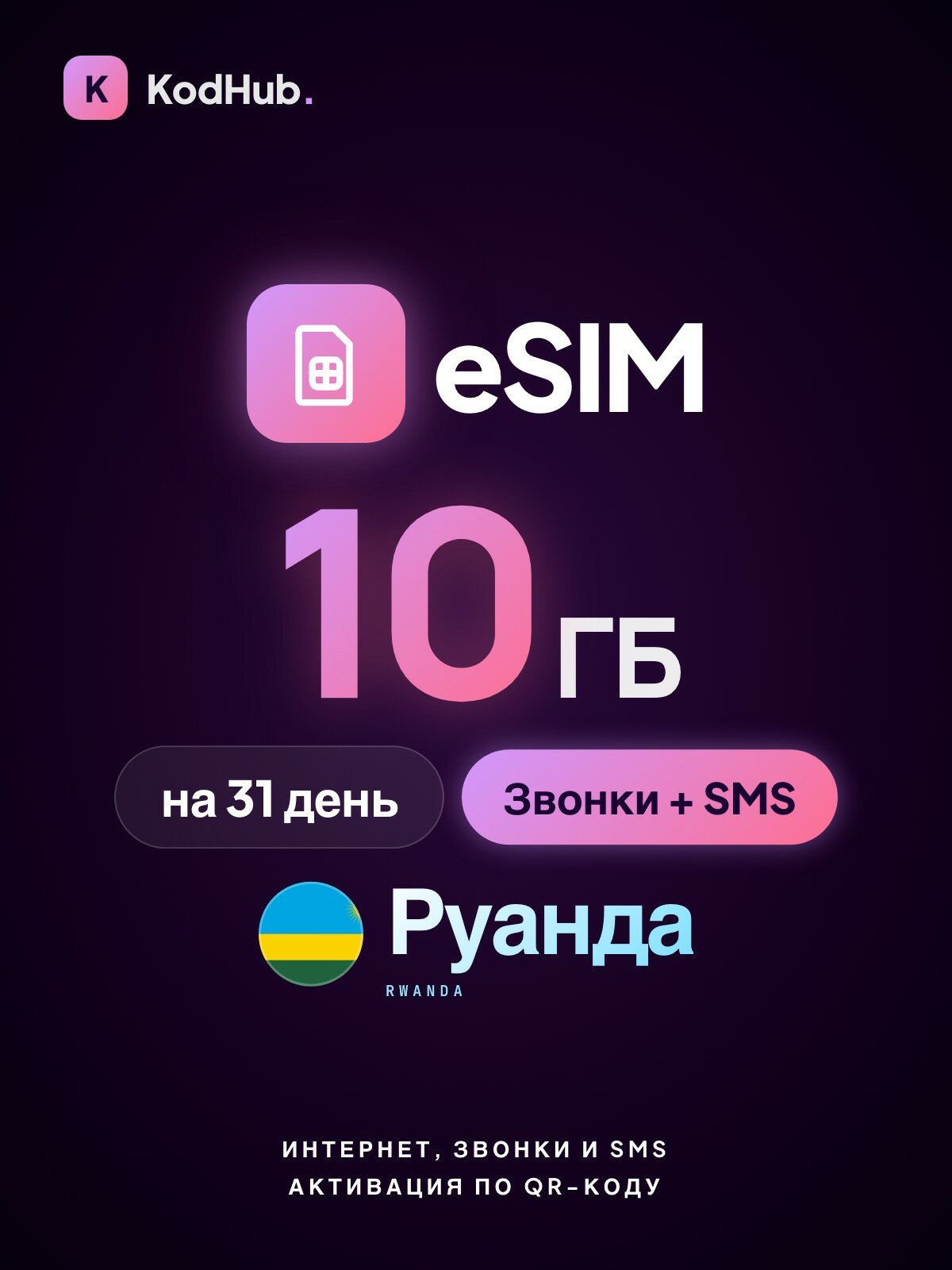 Туристическая eSIM Руанда 10 ГБ + звонки + SMS на 31 день | связь в поездке без роуминга
