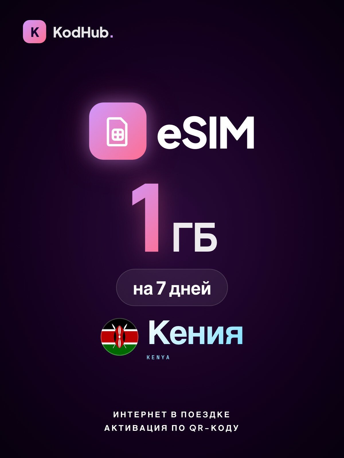 Туристическая eSIM Кения 1 ГБ на 7 дней | интернет в поездке, связь за границей | QR-код активации
