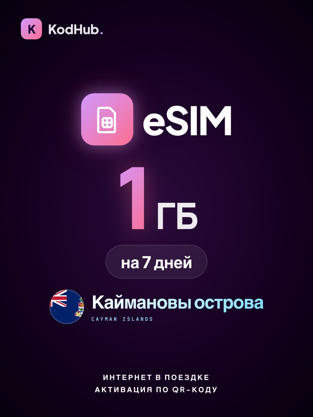 Туристическая eSIM Каймановы острова 1 ГБ на 7 дней | интернет в поездке, связь за границей | QR-код активации