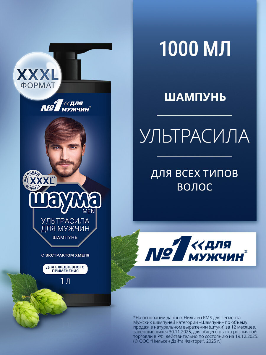 Шаума Шампунь для ежедневного применения Для мужчин Ультрасила, 1000 мл (1 л)