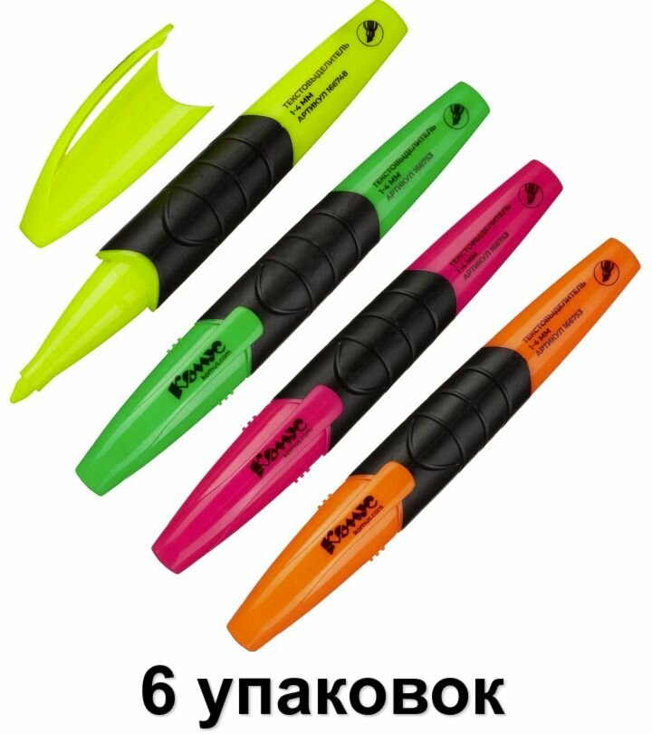 Комус Набор текстовыделителей, 4 цвета, 1-4 мм, 6 уп