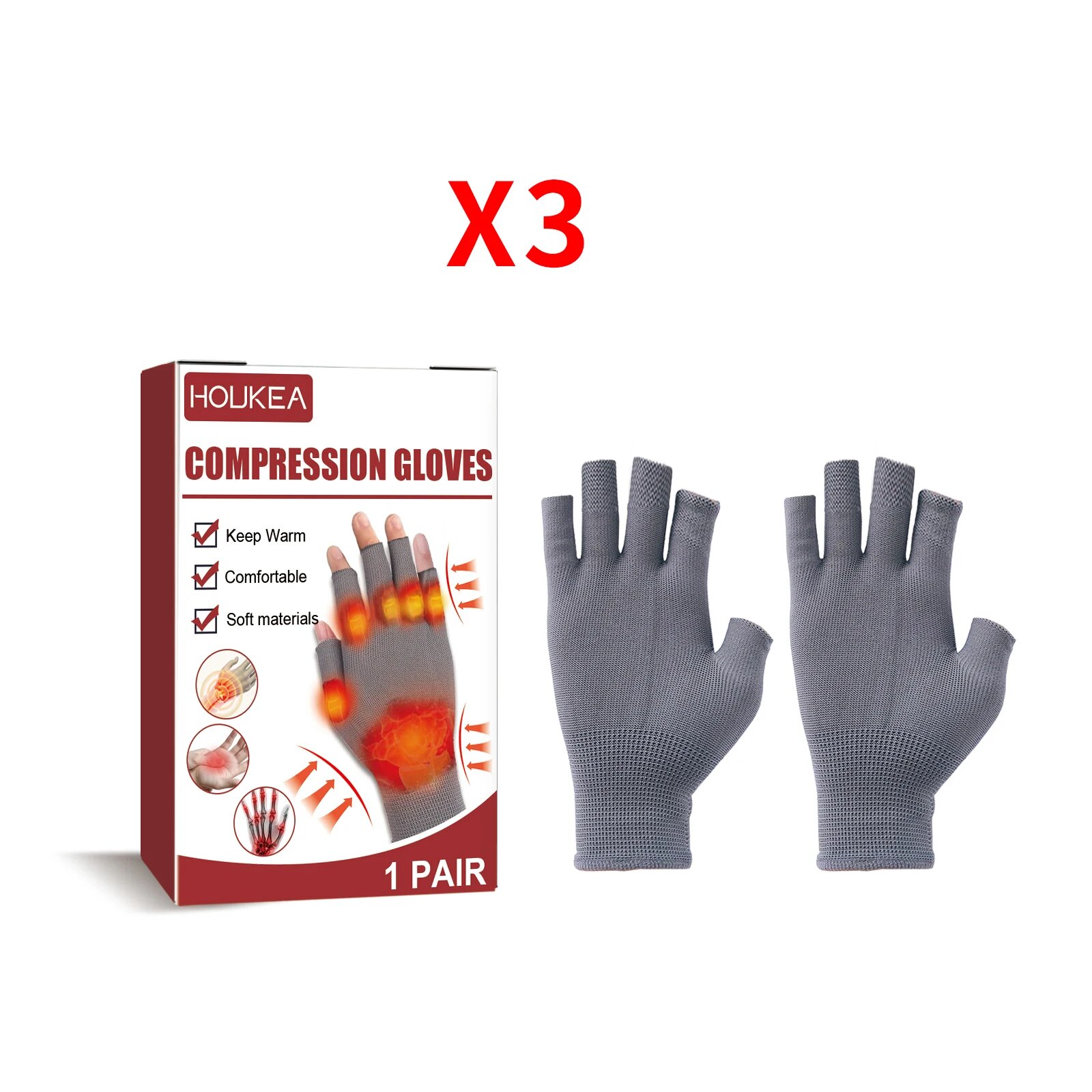 Компрессионные перчатки HOLKEA X3, 3 пары