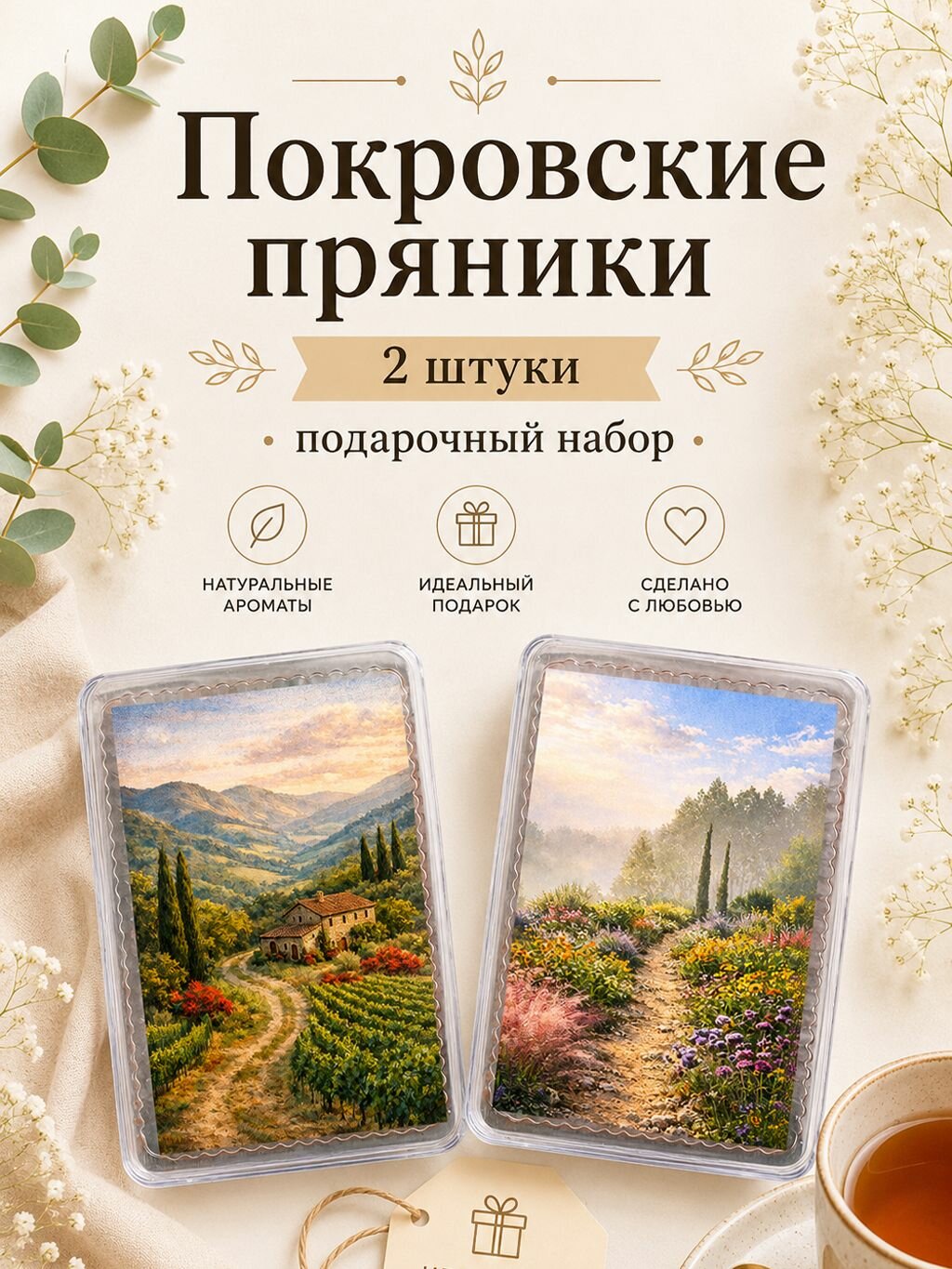 Подарочный набор покровских пряников 2 шт по 140 гр "Тропинка" и "Тоскана на закате солнца"