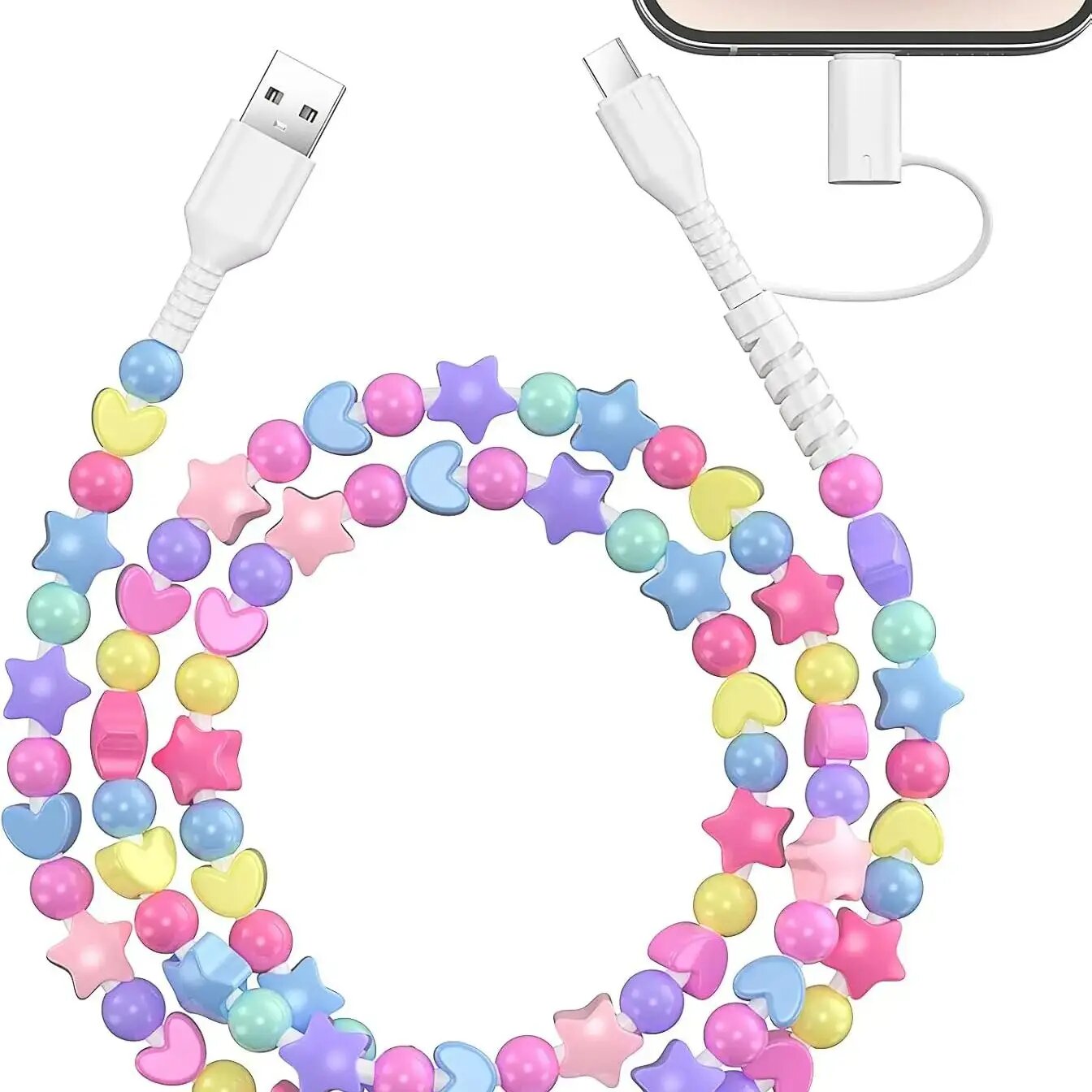 Кабель для зарядки Star Beads USB A — USB C Розовый, Star Beads