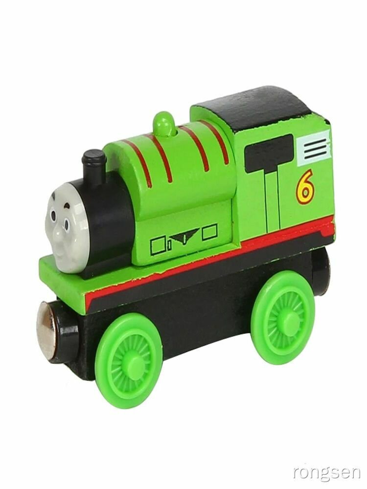 Игрушечный поезд Перси Percy, деревянный магнитный зелёный с цифрой 6, для детей, паровозик