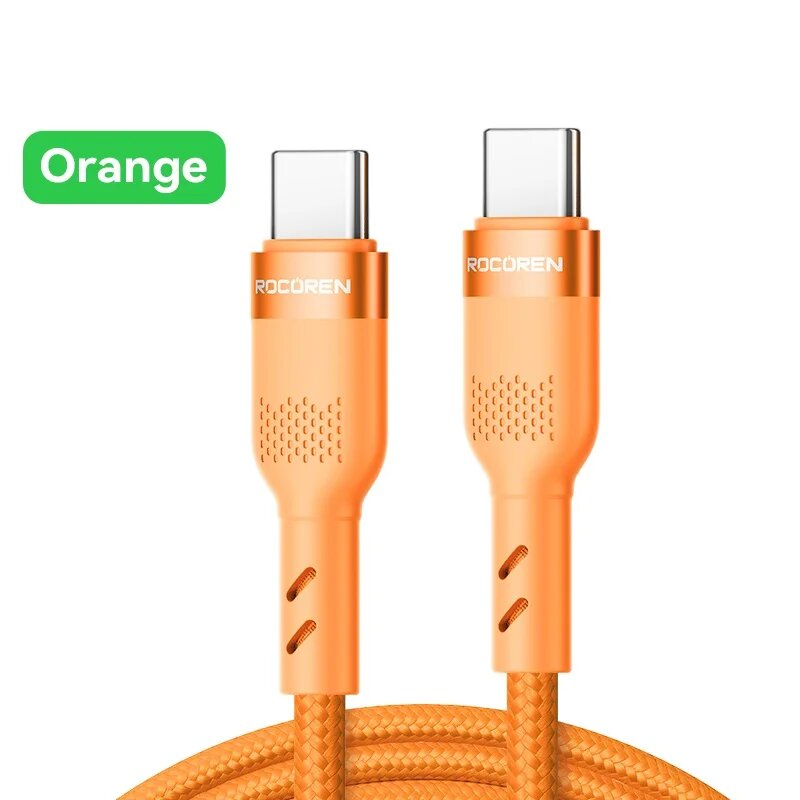 Кабель Rocoren PD60W USB-C Для Быстрой Зарядки Type-C Для Huawei Xiaomi 1m, Оранжевый, Orange