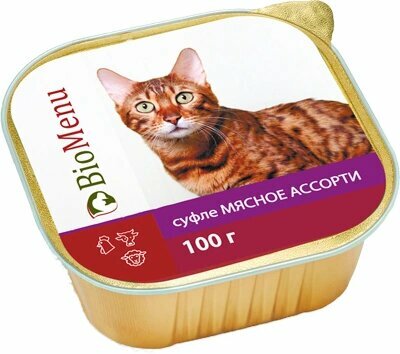 Консервы для кошек Био Меню суфле Мясное ассорти, 100г