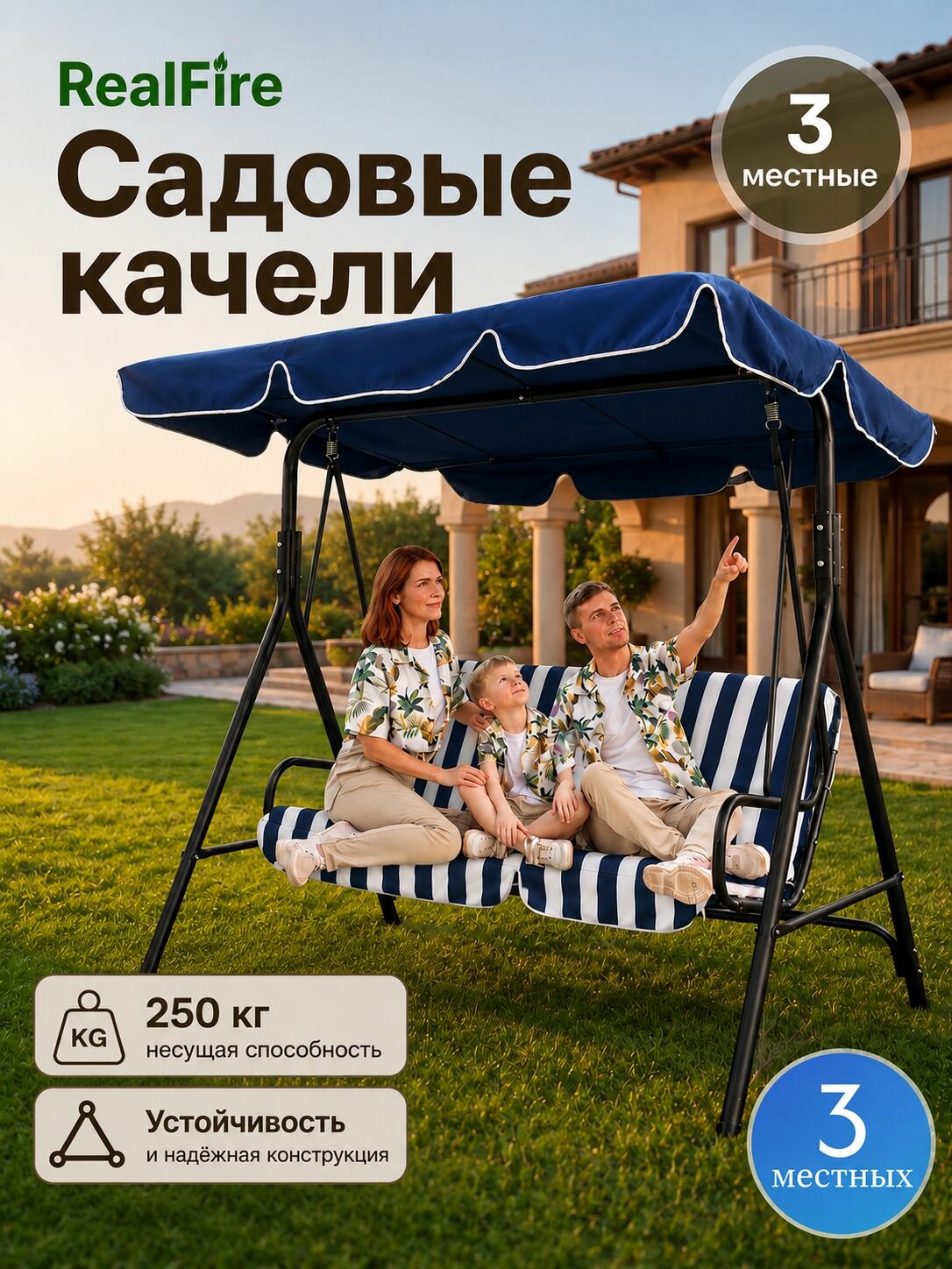 RealFire Садовые качели 170х110х153см