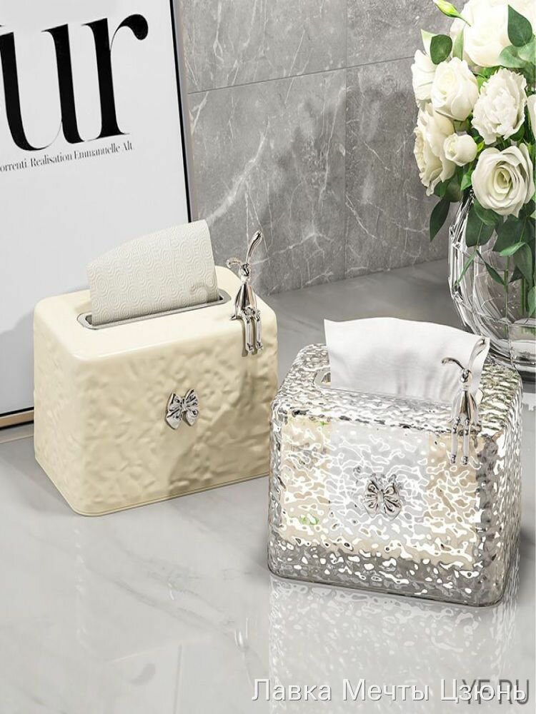 Корзина для салфеток Cream+Rabbit кремовая с дизайном кролика 18.5 x 12.5 x 10.5 см для гостиной — фото 1