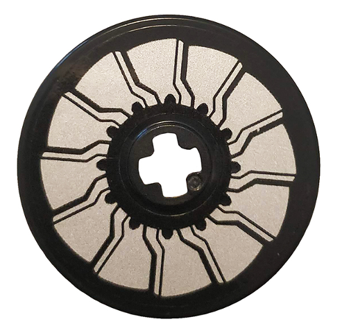 Technic, Disk 3 x 3 with Silver Rotor Blades Pattern (Sticker) - Set 76144, 2723pb073 Black U