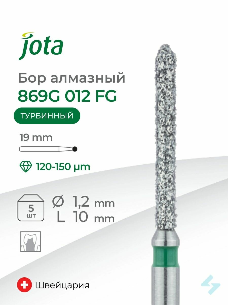 Бор алмазный 869 012 FG, зеленый, 5 шт. Форма: цилиндр с усеченным концом