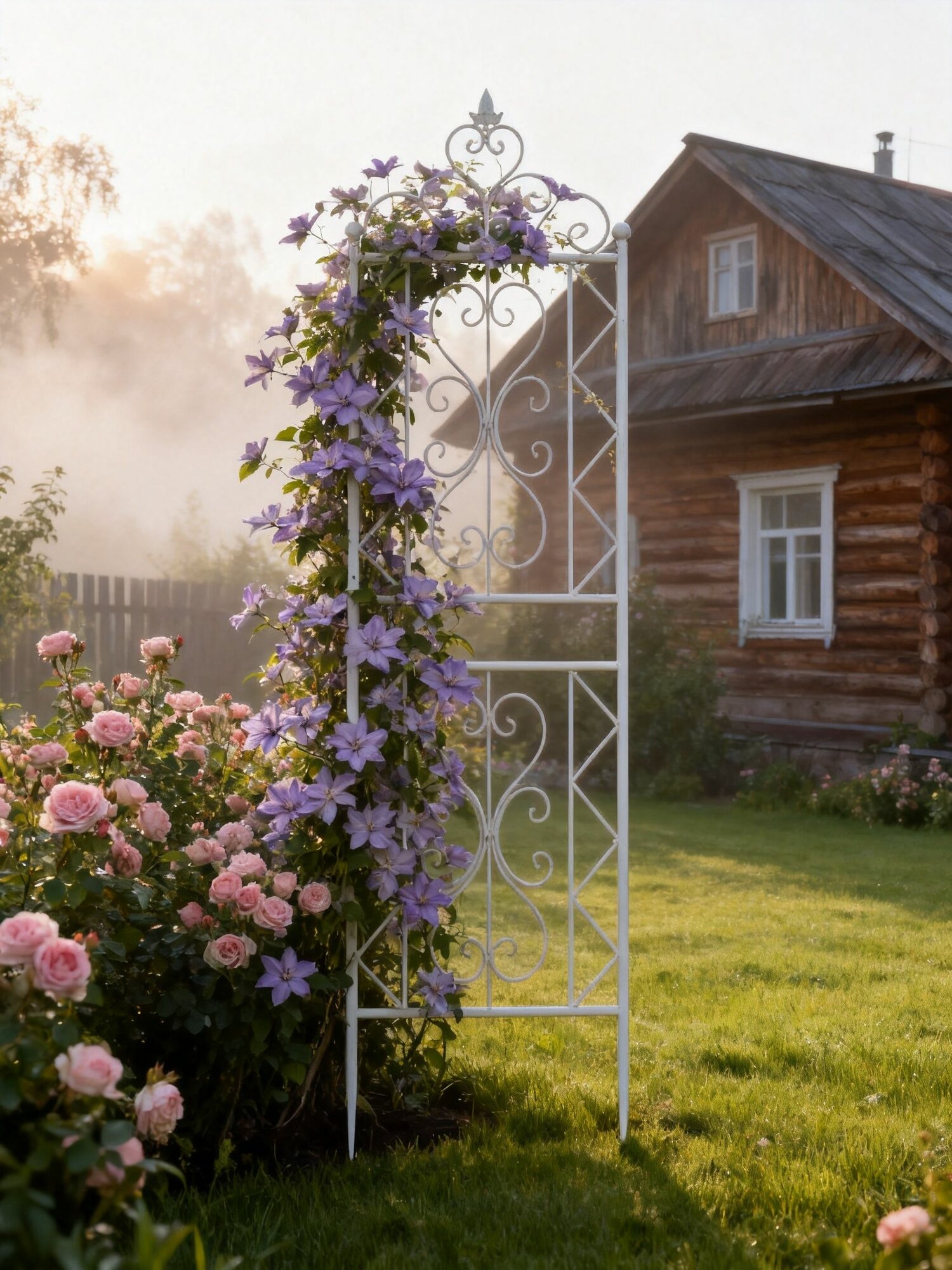 Трельяж для вьющихся растений 185х50 см, белый металлический, опора для роз и винограда