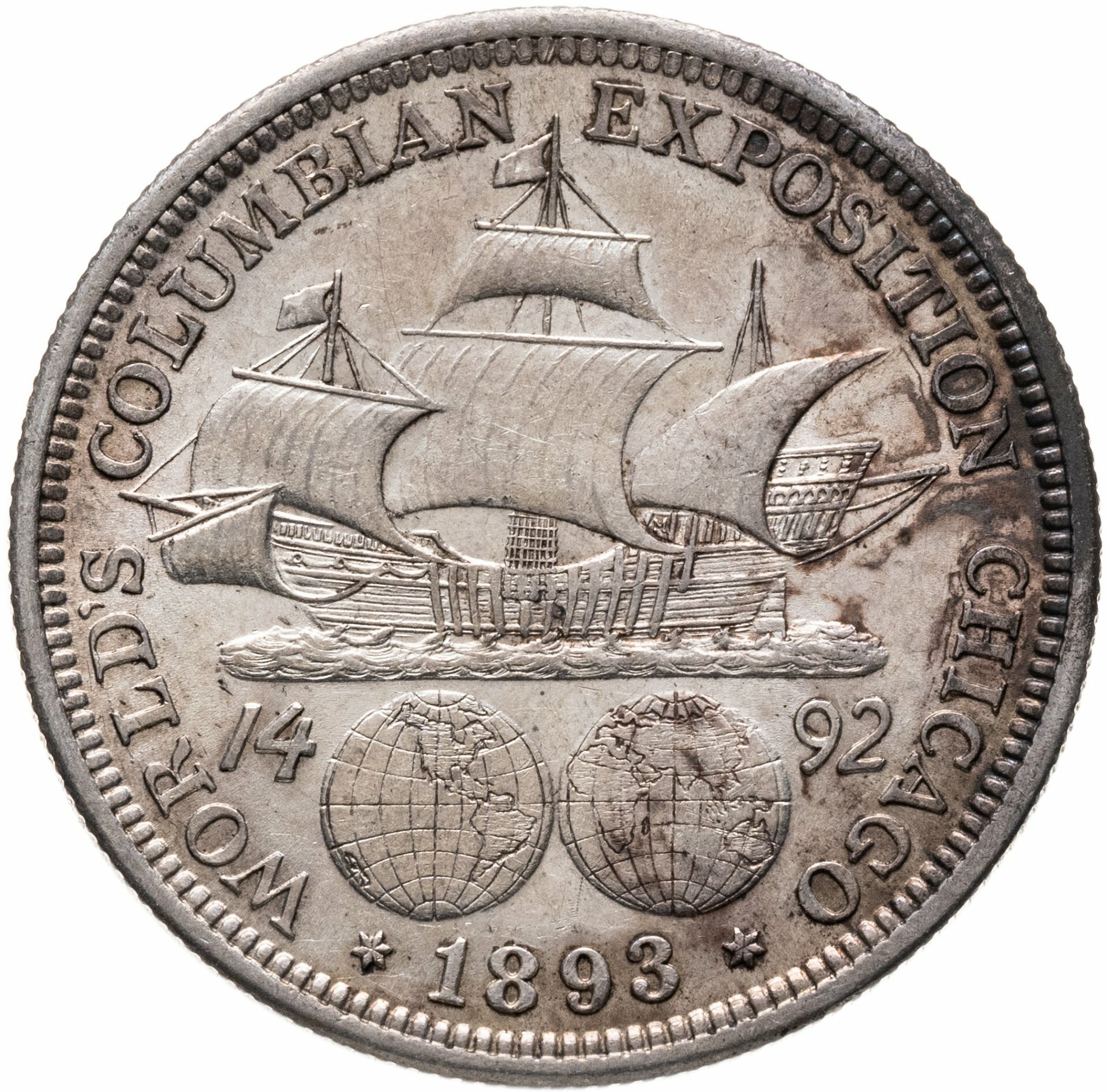 США 1/2 доллара 50 центов, half dollar 1893 "Колумбийская выставка", Серебро 900, в сохранности AU