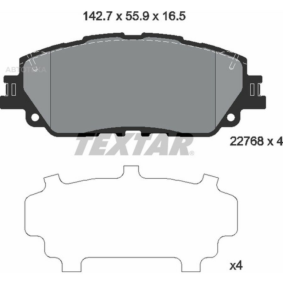 Колодки тормозные дисковые TEXTAR 2276801 TOY A: RAV 4 V, 2.0/2.0 AWD/2.0 VVTi/2.5 Hybrid/2.5 Hybrid AWD/2.5 VVTi AWD, 16-