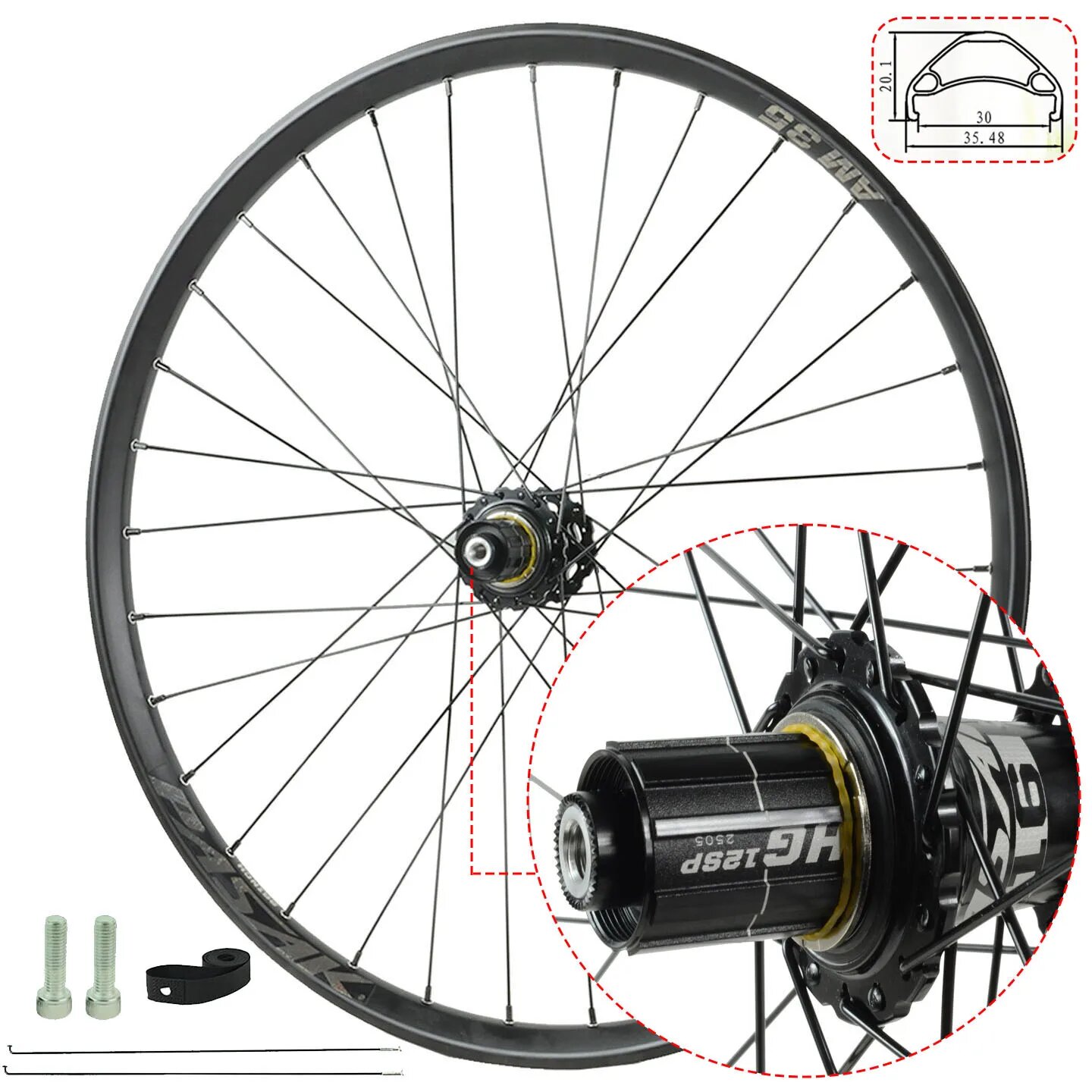 Pasak Колеса для велосипеда AM DH HB16AM35 29", черные/фиолетовые Черный, 26 inch, Rear wheel black