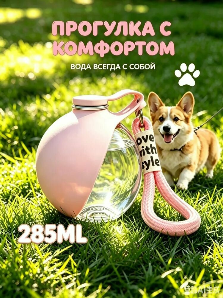 Поилка для собак и кошек портативная 285 мл, бутылка для воды складная, силиконовая, для прогулок и путешествий, дорожная поилка для животных