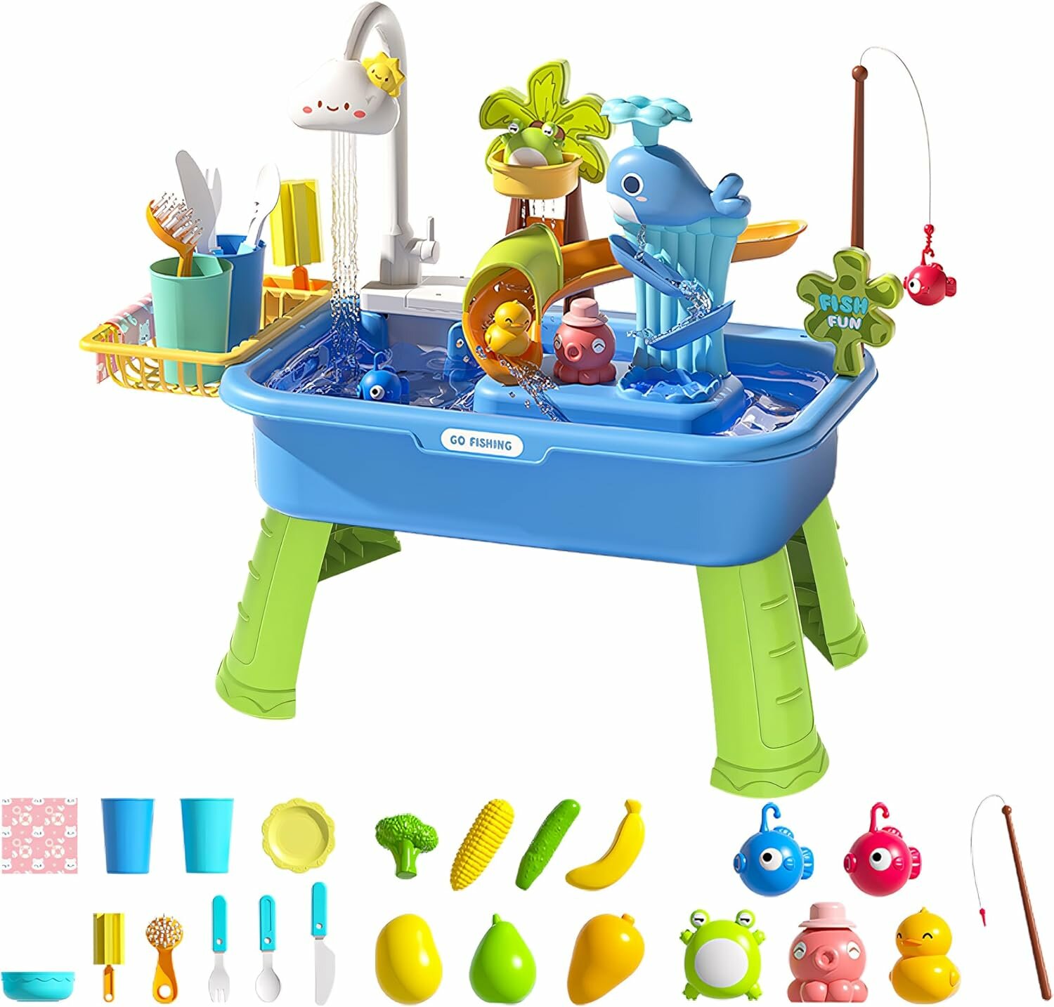 Игровой стол для воды и песка с электропомпой, игрушка-раковина с аксессуарами для кухни и рыбалки, для детей от 3 лет, развивающий