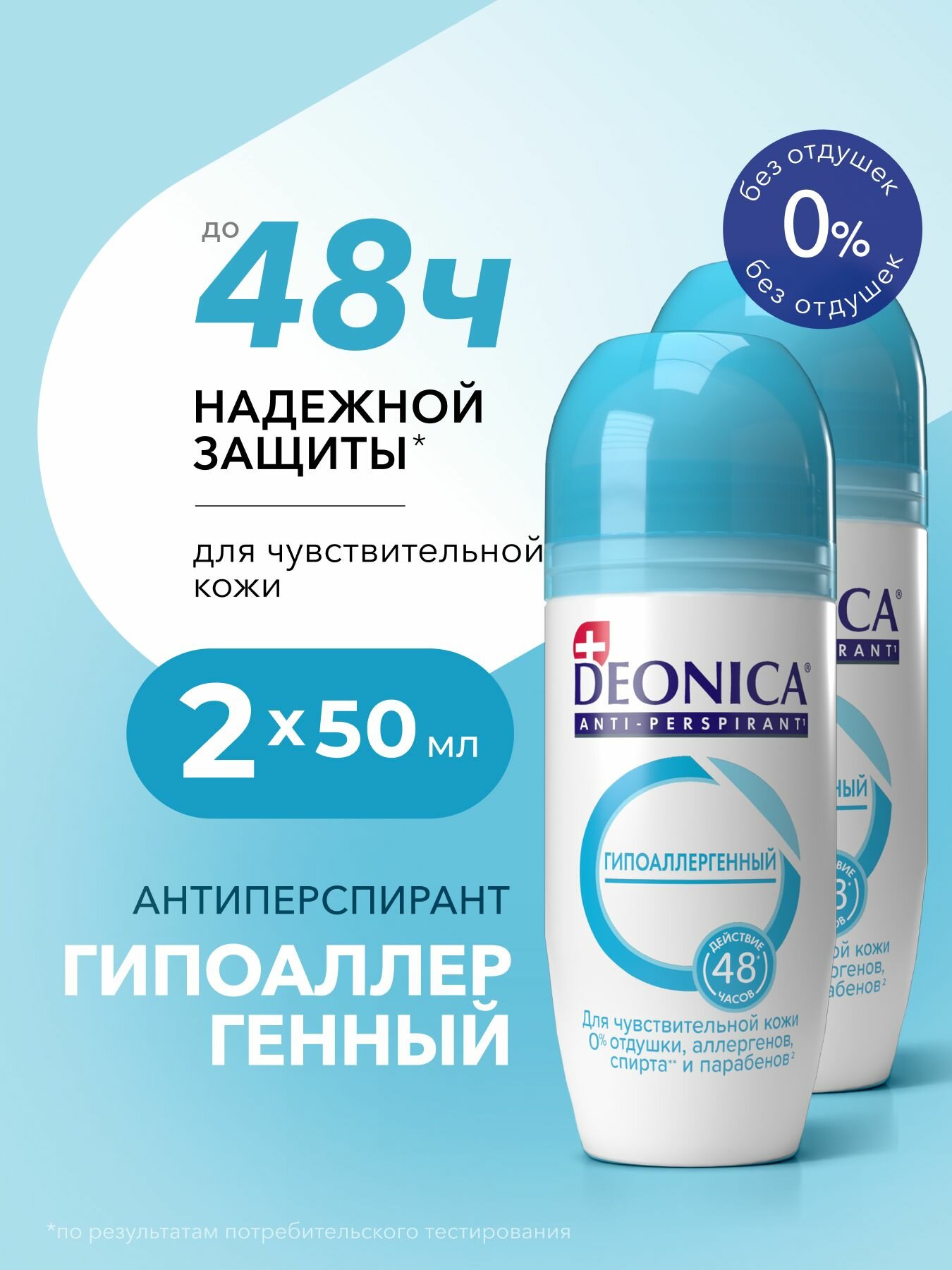 Дезодорант антиперспирант женский и мужской шариковый Deonica Гипоаллергенный 2 шт по 50 мл