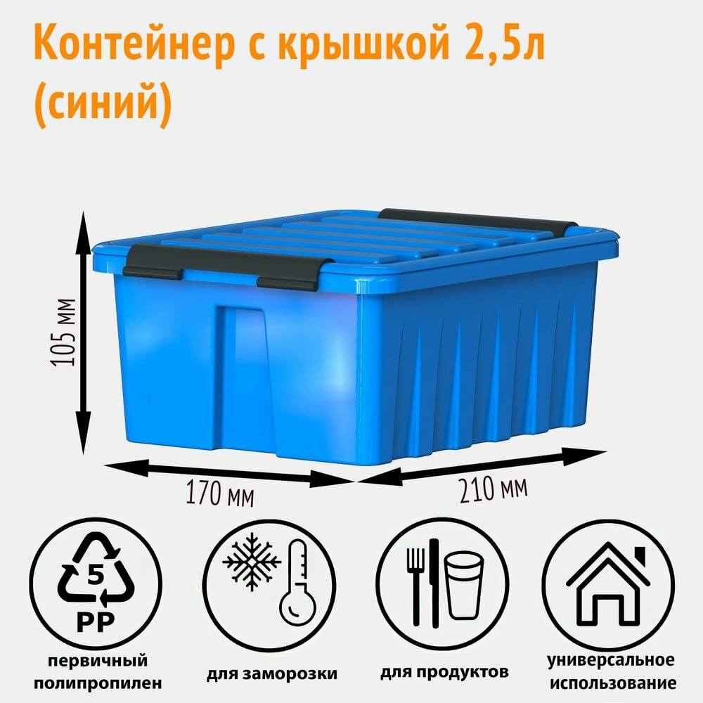 Контейнер с крышкой Rox Box 2.5 л, синий M-002-00.06 — фото 1