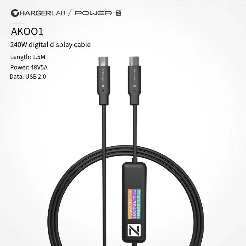 ChargerLAB POWER-Z AK001 240 Вт Обнаружение линии передачи данных USB C к USB C PD Тестовый кабель 48V5A Тестер мощности двойного типа C