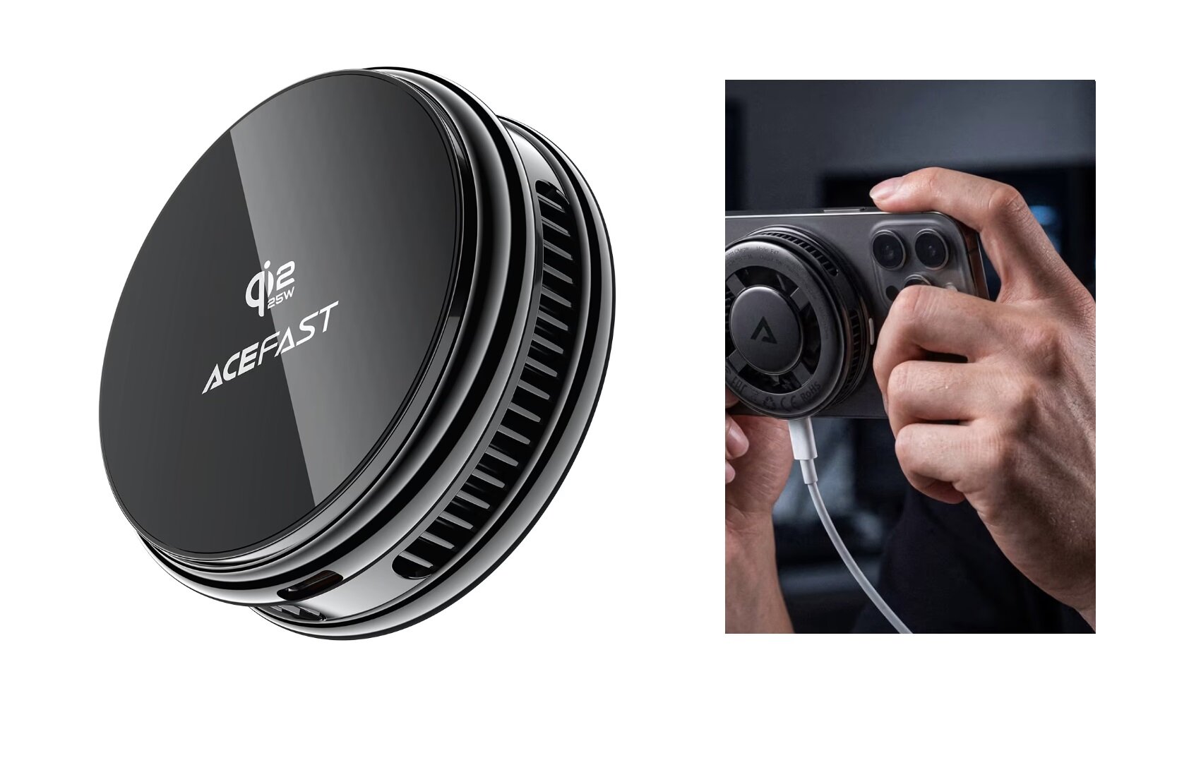 Магнитная беспроводная зарядка с кулером Acefast E47 2-in-1 Charger & Cooler, Qi2/25W, Черный