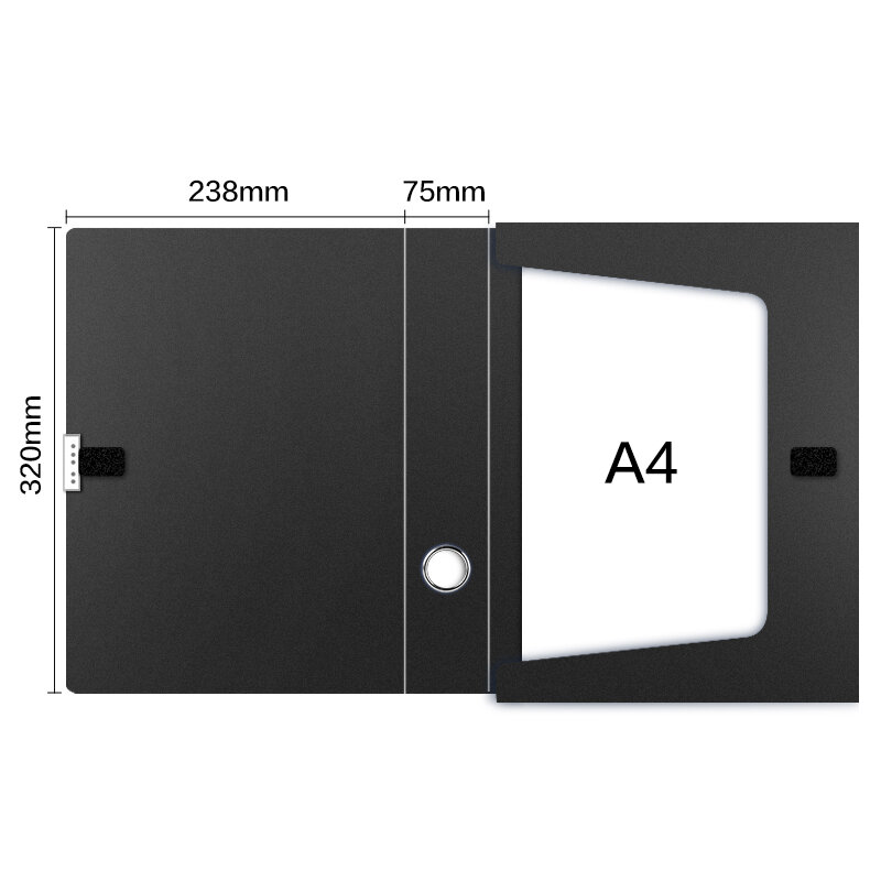 Comix 75mm File Box, A4 Thick Document Box, Velcro File Holder, Black, Office Stationery, HC-75