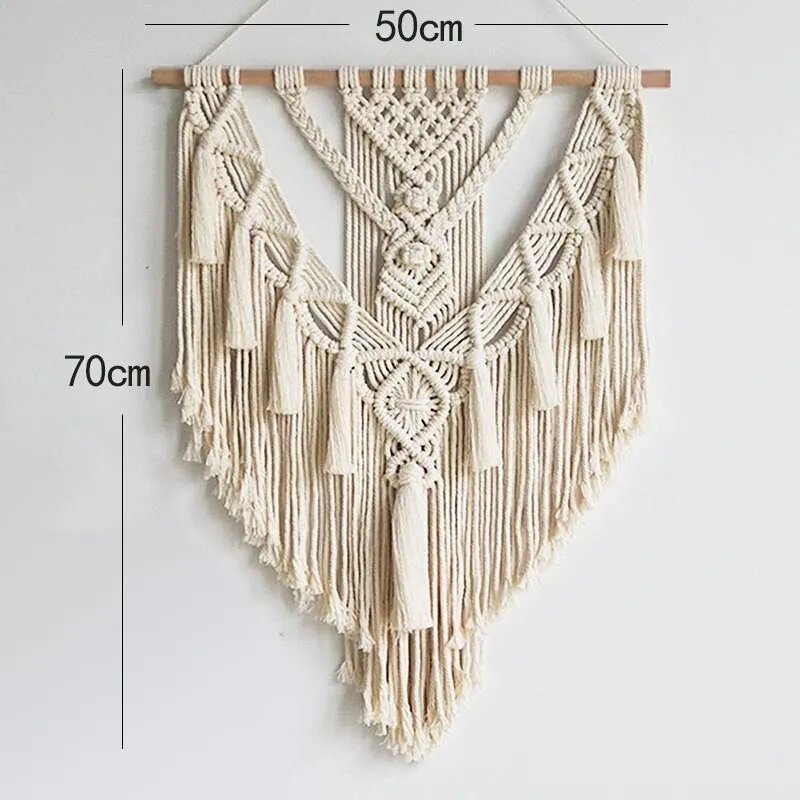 Эксклюзивное панно макраме бежевое для стен, 50x70 см