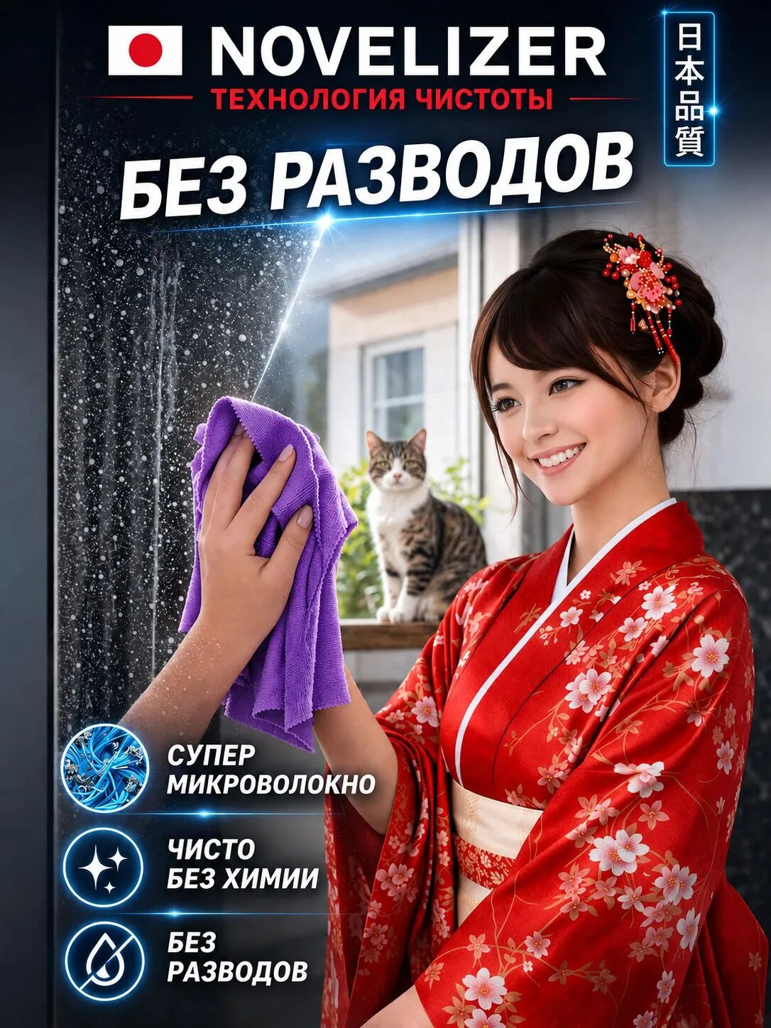 Японская салфетка из микроволокна Novelizer XL, многоразовая