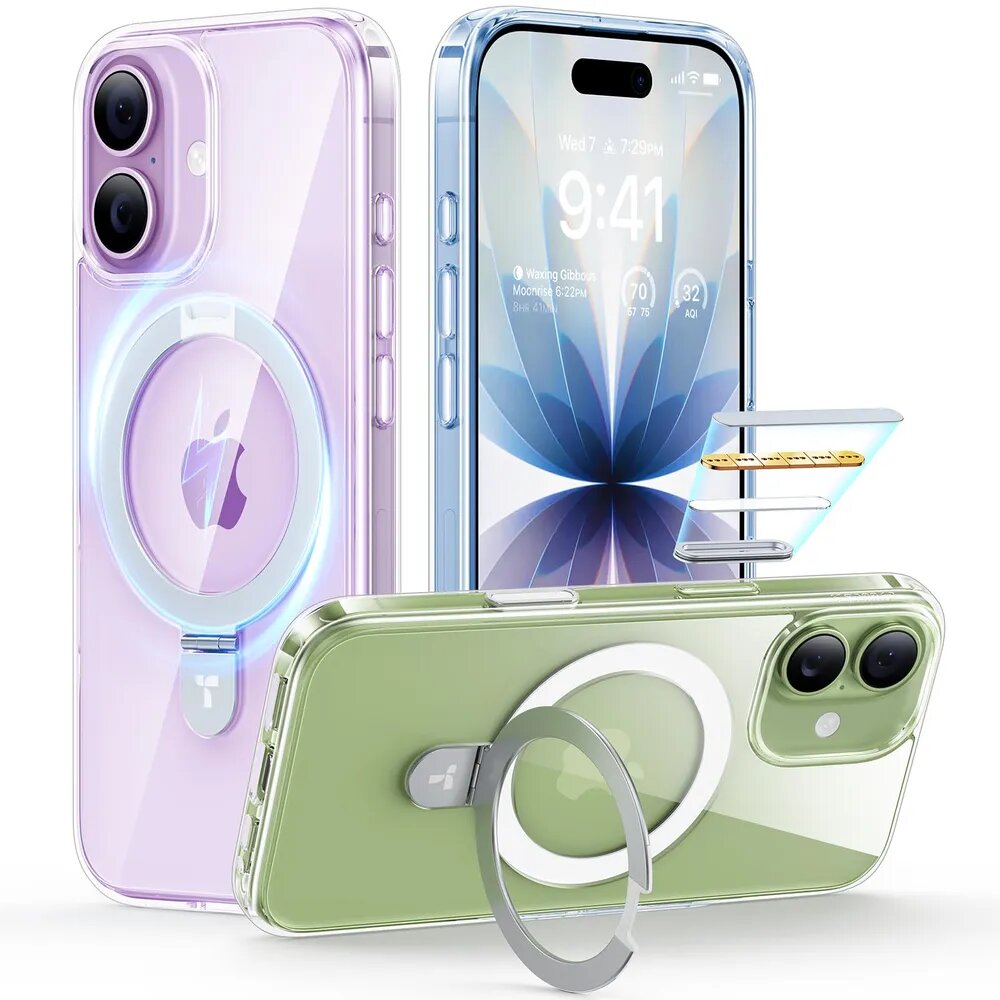 Чехол TORRAS Ostand для iPhone 17, прозрачный, совместим с MagSafe, 4-кратная защита от падений, тонкий магнитный чехол с подставкой, защита камеры, мягкие края, устойчив к пожелтению, 6,3 дюйма.