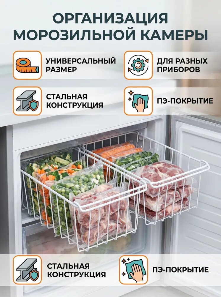 2 шт. Проволочная корзина для морозильной камеры Длина 45 см * Ширина 24,5 см * Высота 20 см