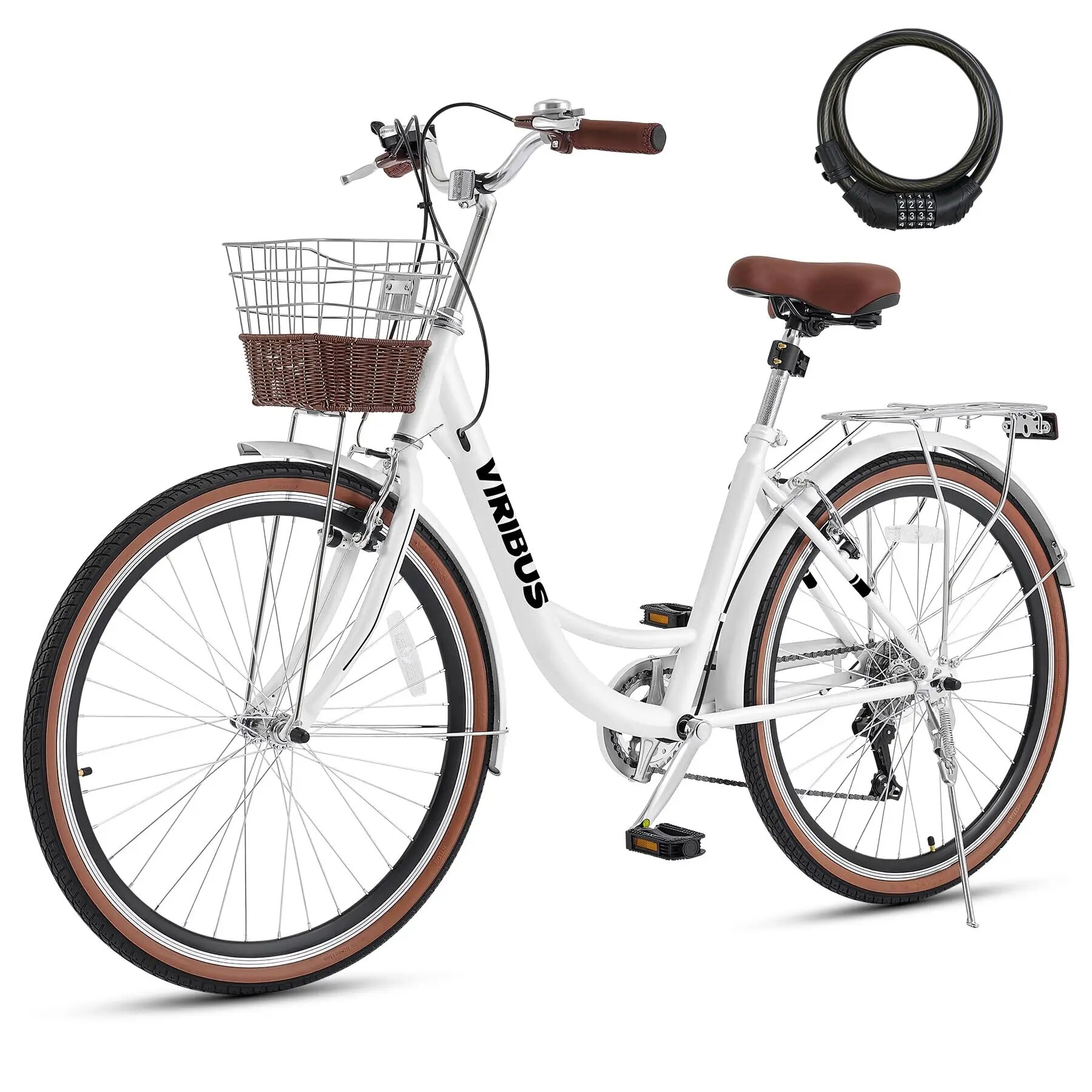 Велосипед VIRIBUS для женщин Cruiser, велосипед Beach Cruiser для женщин 7 скоростей, женский велосипед 26 дюймов с плетёным корзином, городской велосипед для передвижения