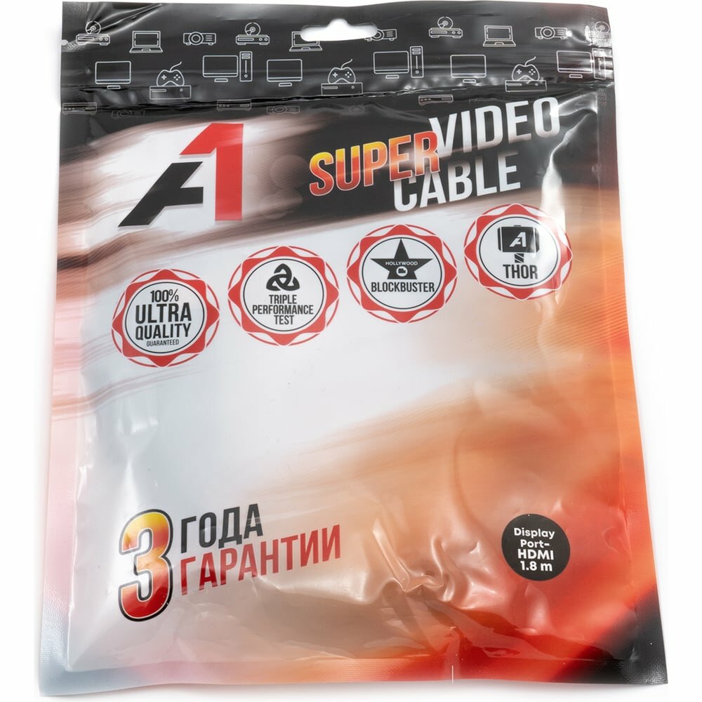 Кабель А1 Display port-HDMI 1.8 м, 4K/30 Hz, разъемы DPm-HDMI Am. A1-C-DP-HDMI-1.8M — фото 1
