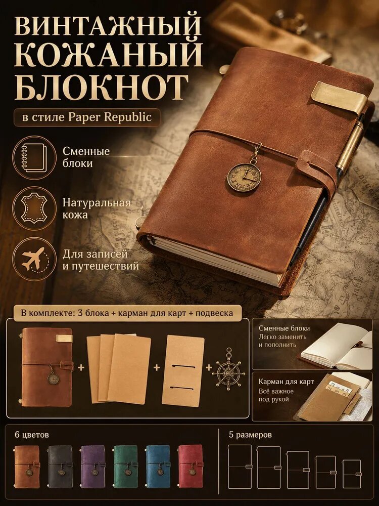 Semybear Блокнот A7 кожаный Traveler Notebook сменные блоки винтажный стиль женский мужской — фото 1
